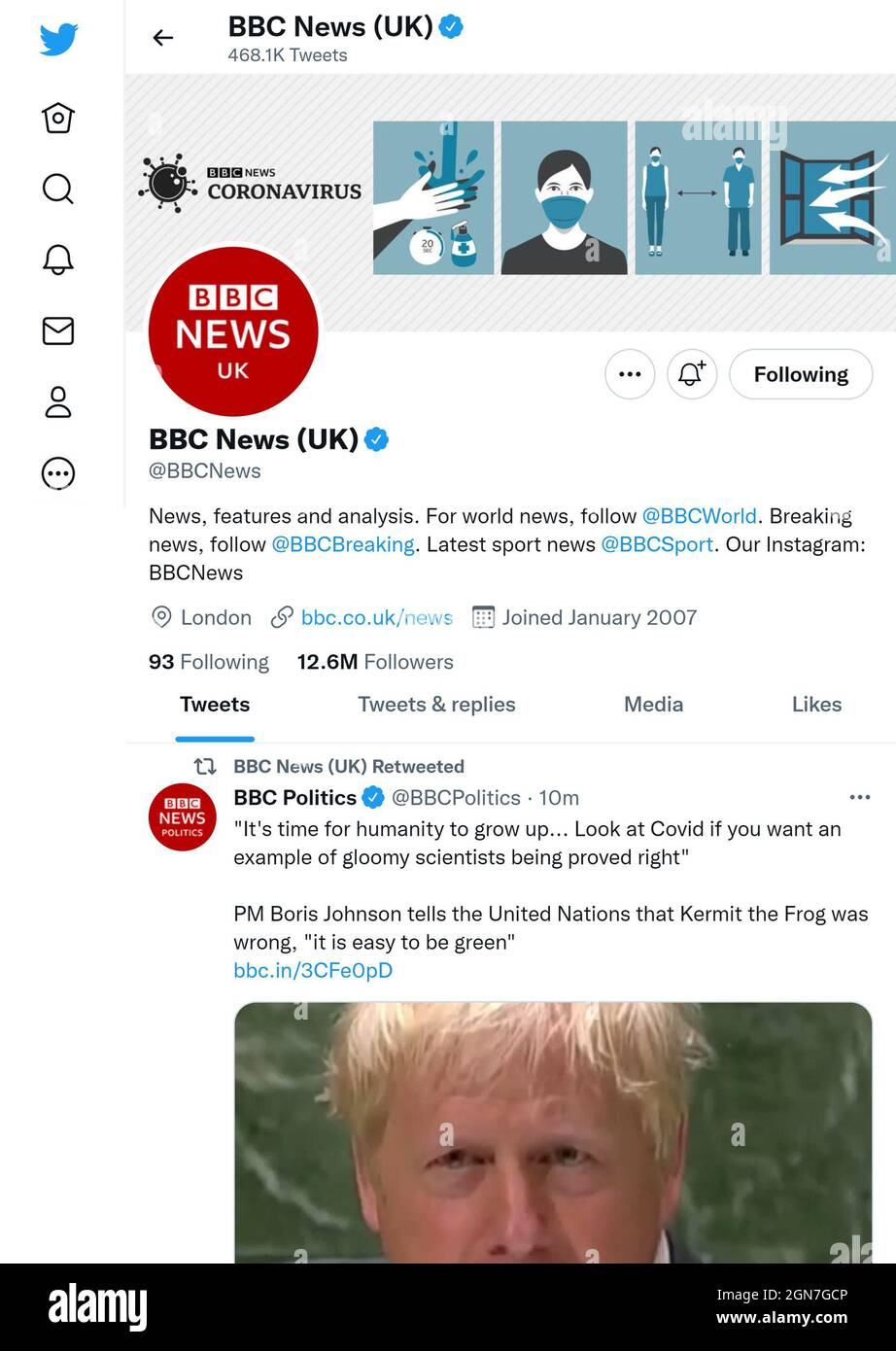 Twitter page (Sept 2021) of BBC News Stock Photo - Alamy