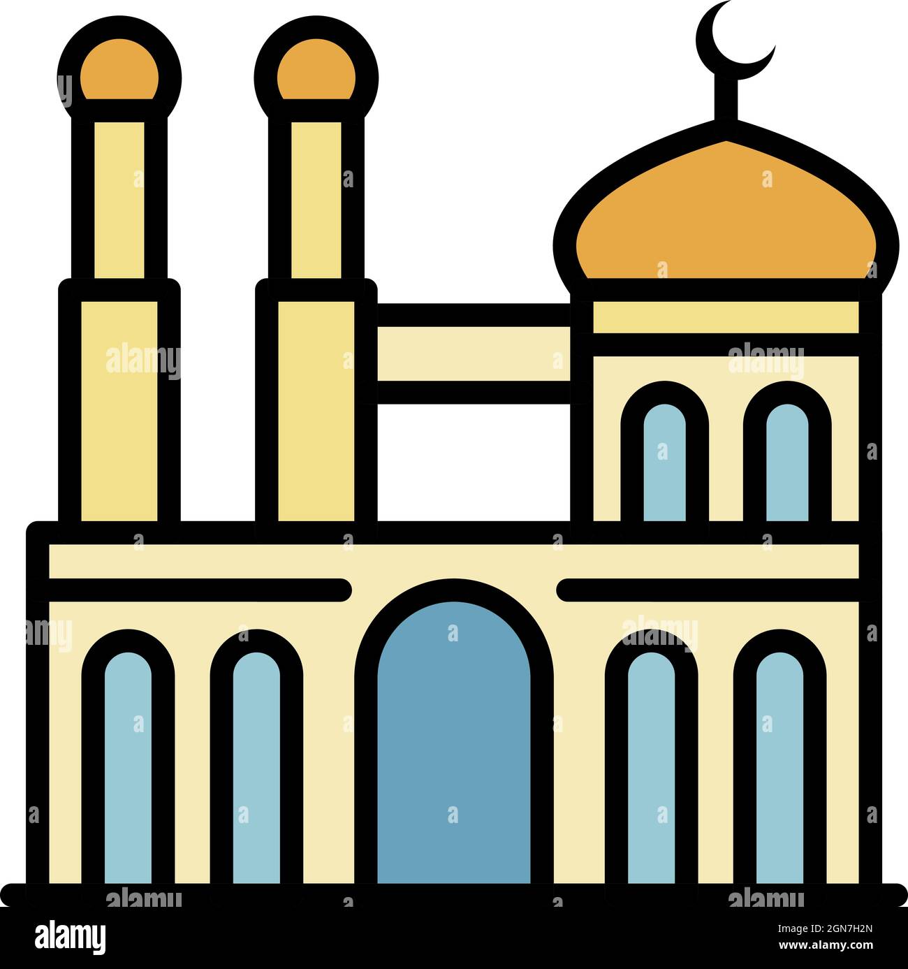 Mosque with two minarets icon. Outline mosque with two minarets vector ...