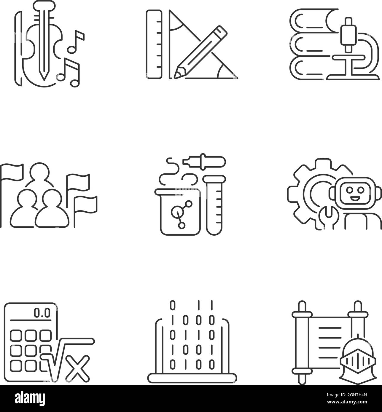 Different types of school subjects linear icons set Stock Vector Image ...