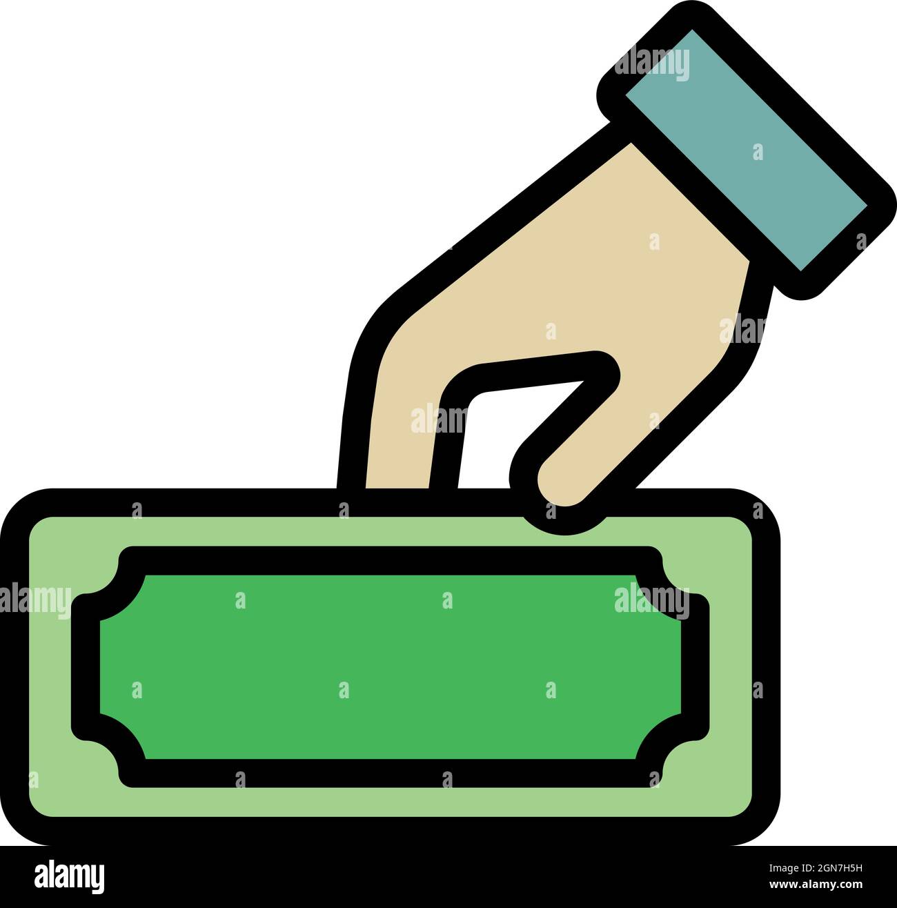 Hand giving a banknote icon. Outline hand giving a banknote vector icon ...