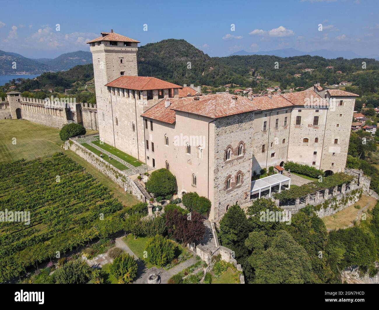 The castle of Rocca Borromea at Angera on lake Maggiore in Italy Stock ...