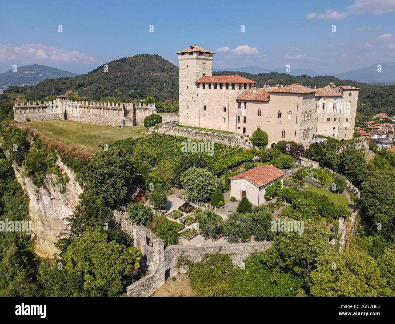 The castle of Rocca Borromea at Angera on lake Maggiore in Italy Stock ...