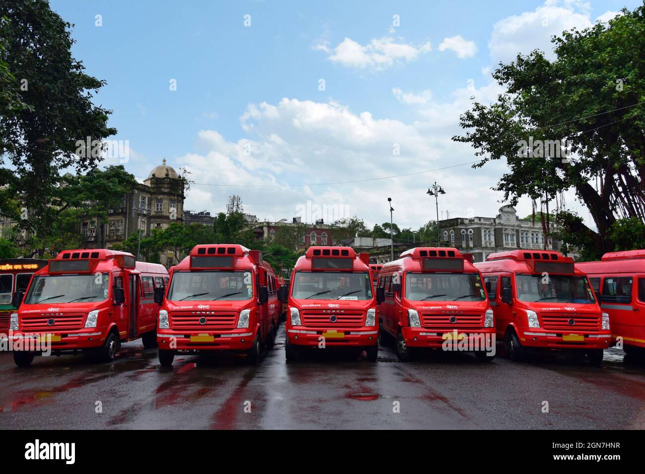 Red and white buses hi-res stock photography and images - Alamy