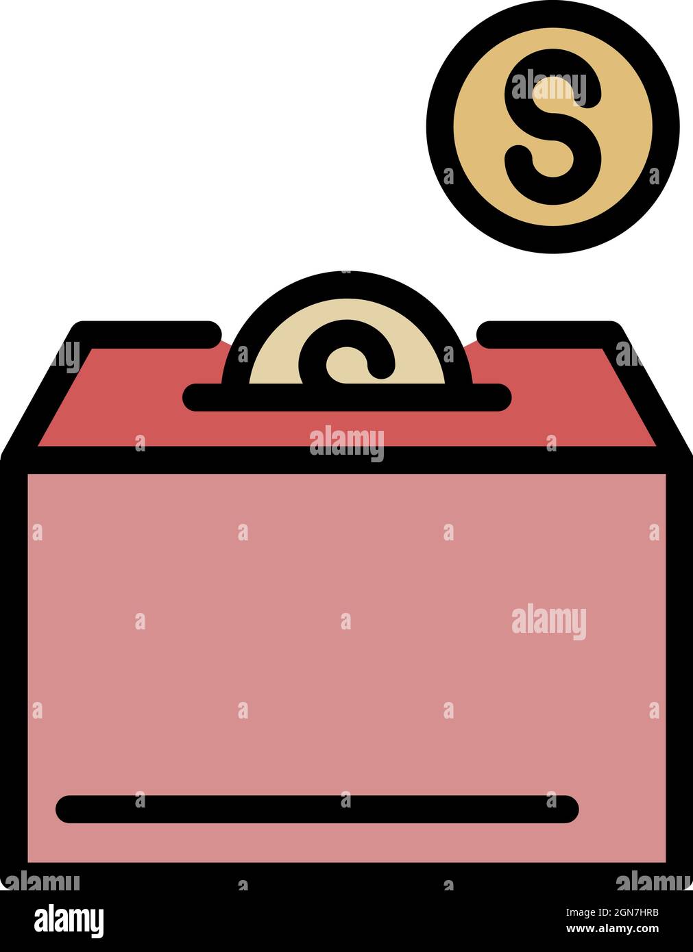 Coins and charity box icon. Outline coins and charity box vector icon ...