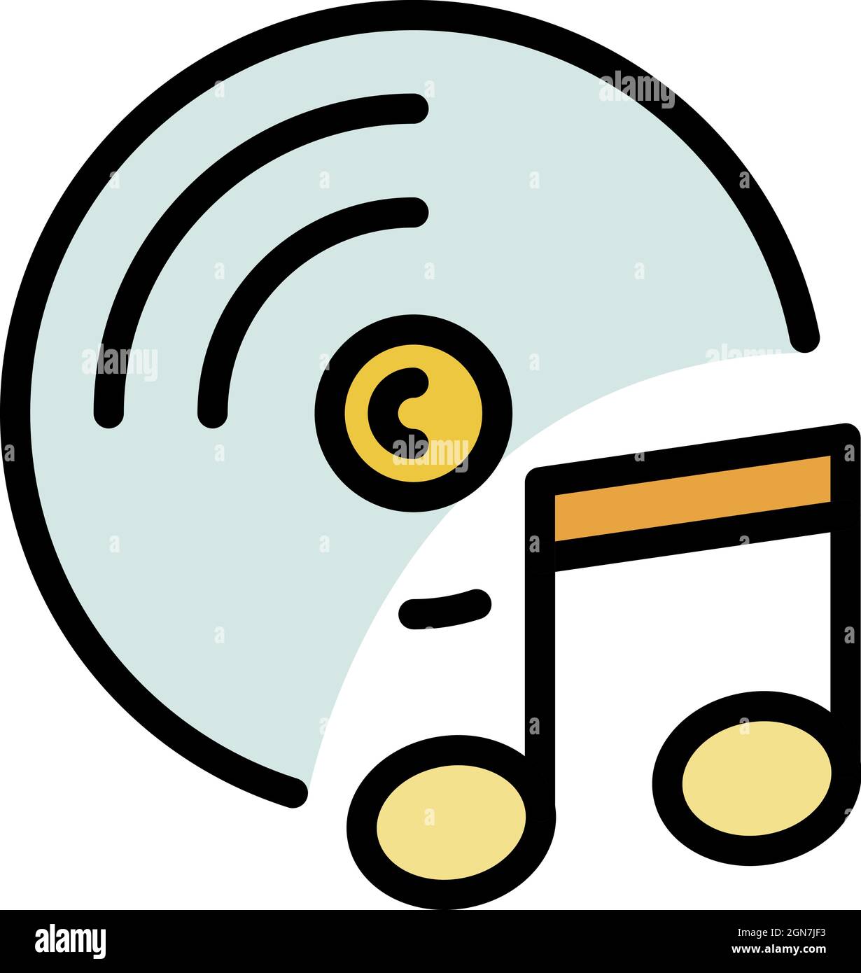 CD and note icon. Outline CD and note vector icon color flat isolated ...