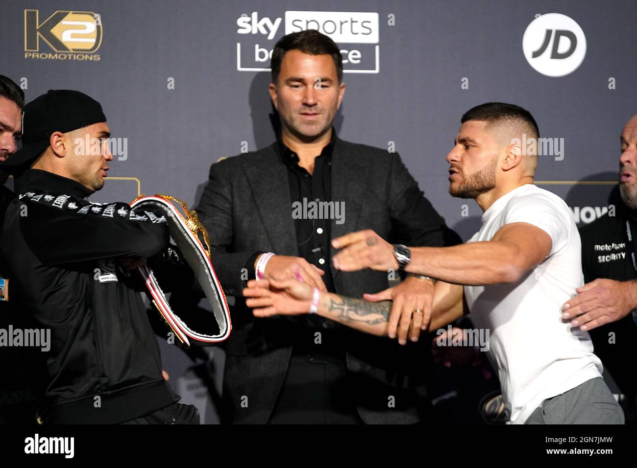 Tempers flare between Maxim Prodan (left) and Florian Marku with ...