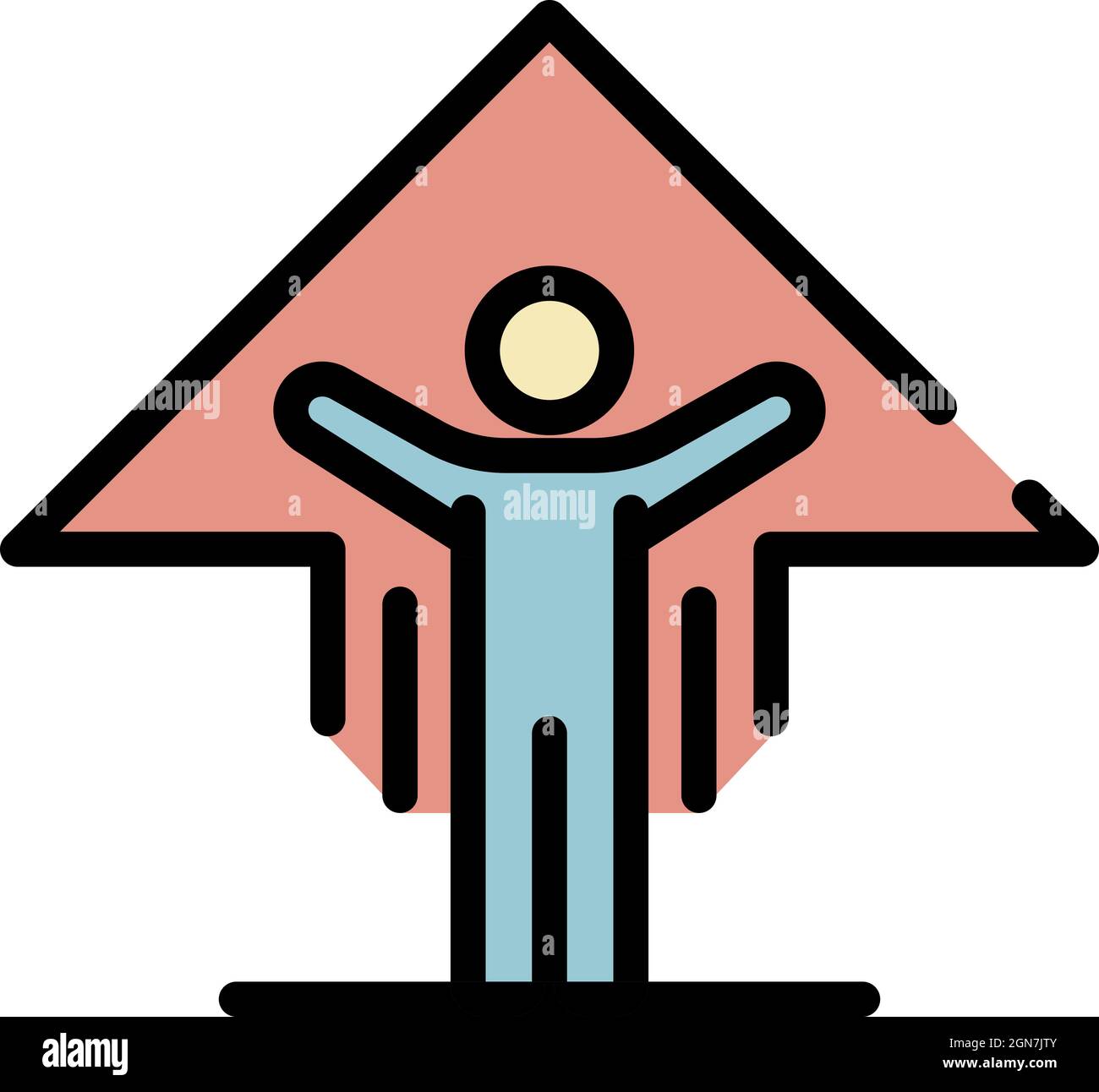 Man with an arrow up behind icon. Outline man with an arrow up behind ...
