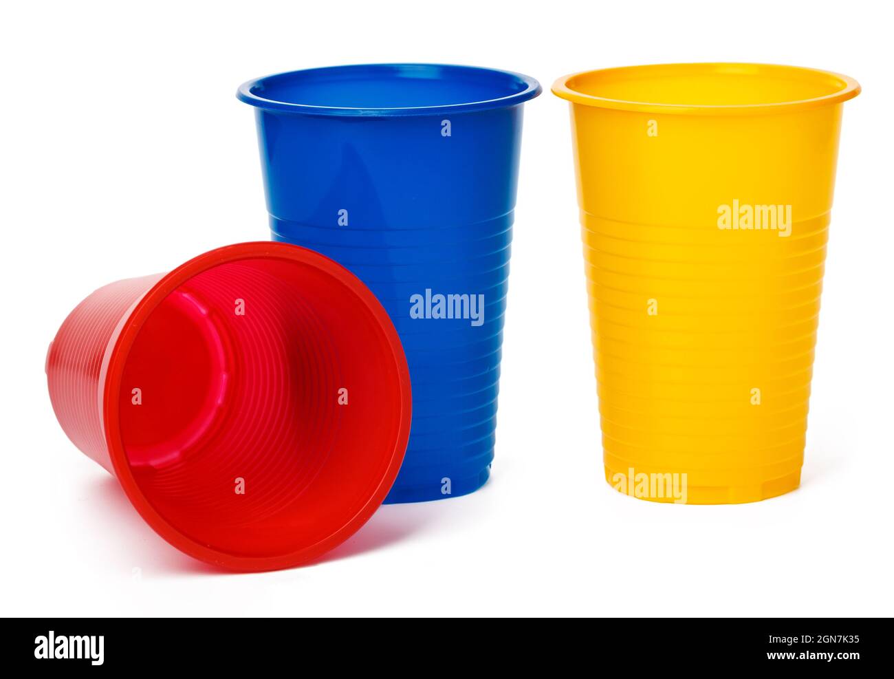 Colored plastic cups isolated on white background Stock Photo - Alamy
