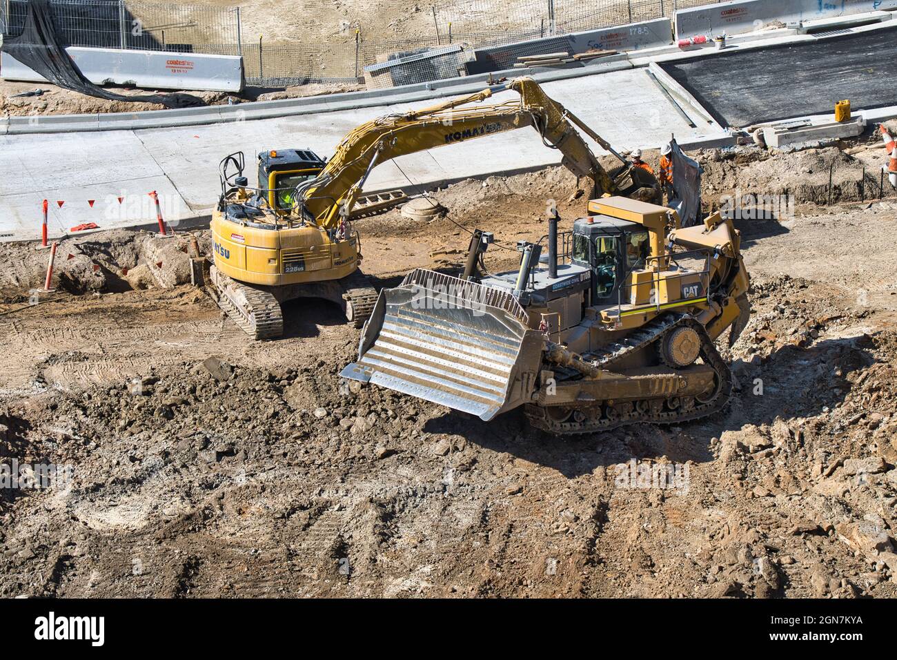 SYDNEY, AUSTRALIA - Sep 03, 2021: An excavator with a cutting blade and ...