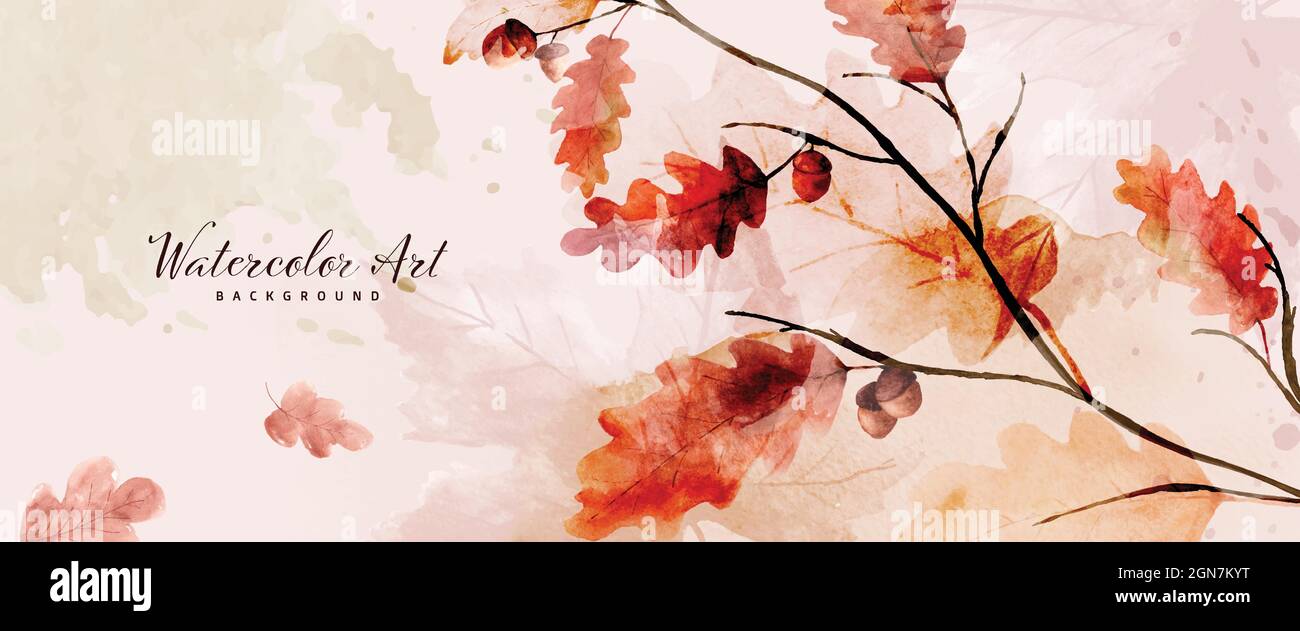 Watercolor abstract background autumn collection with oak and seasonal ...