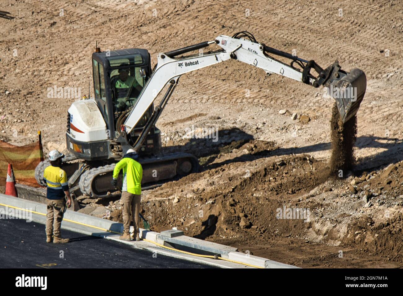 SYDNEY, AUSTRALIA - Sep 03, 2021: An excavator digging and preparing ...