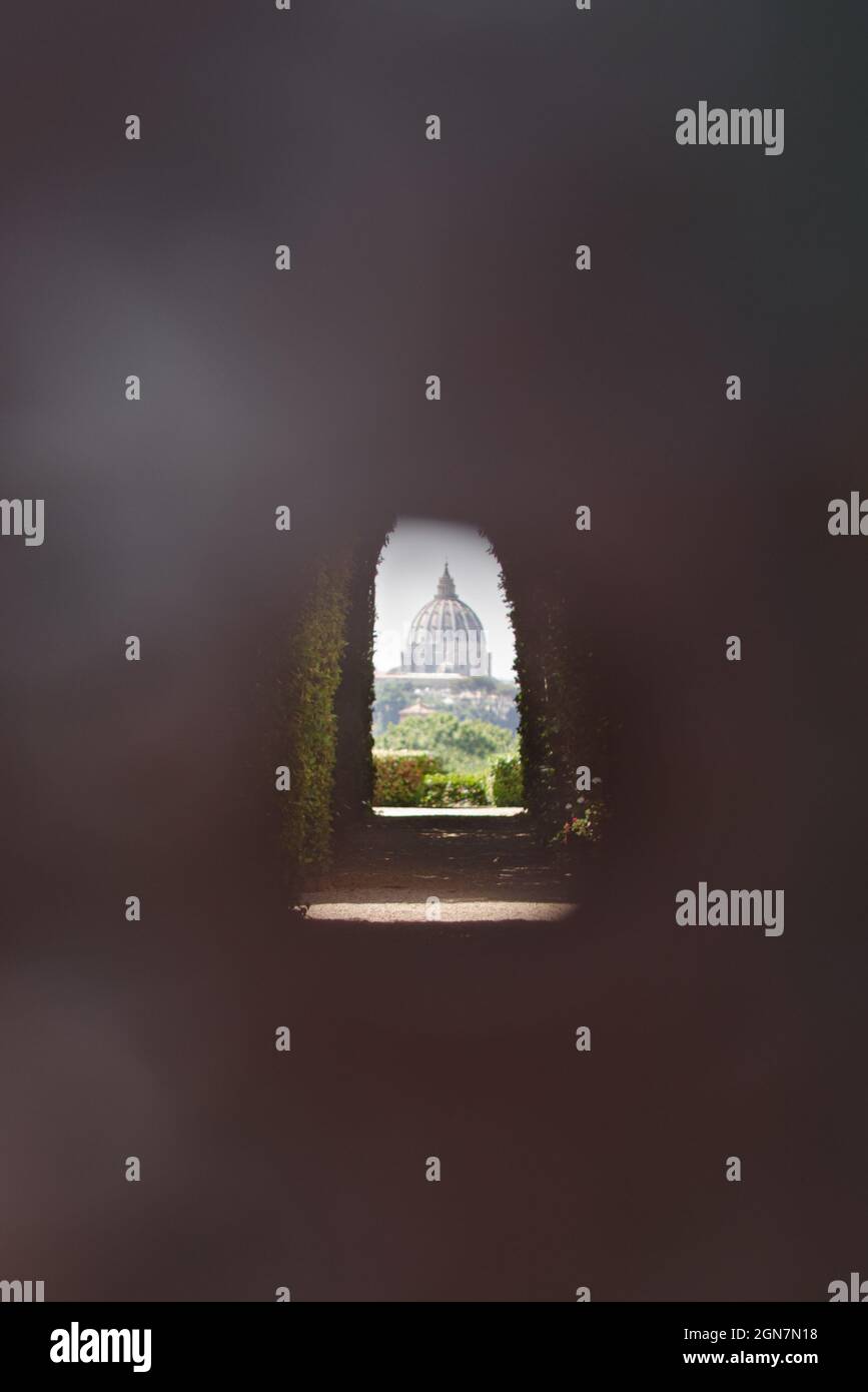 View of St. Peter's Dome through the keyhole at Knights of Malta square ...