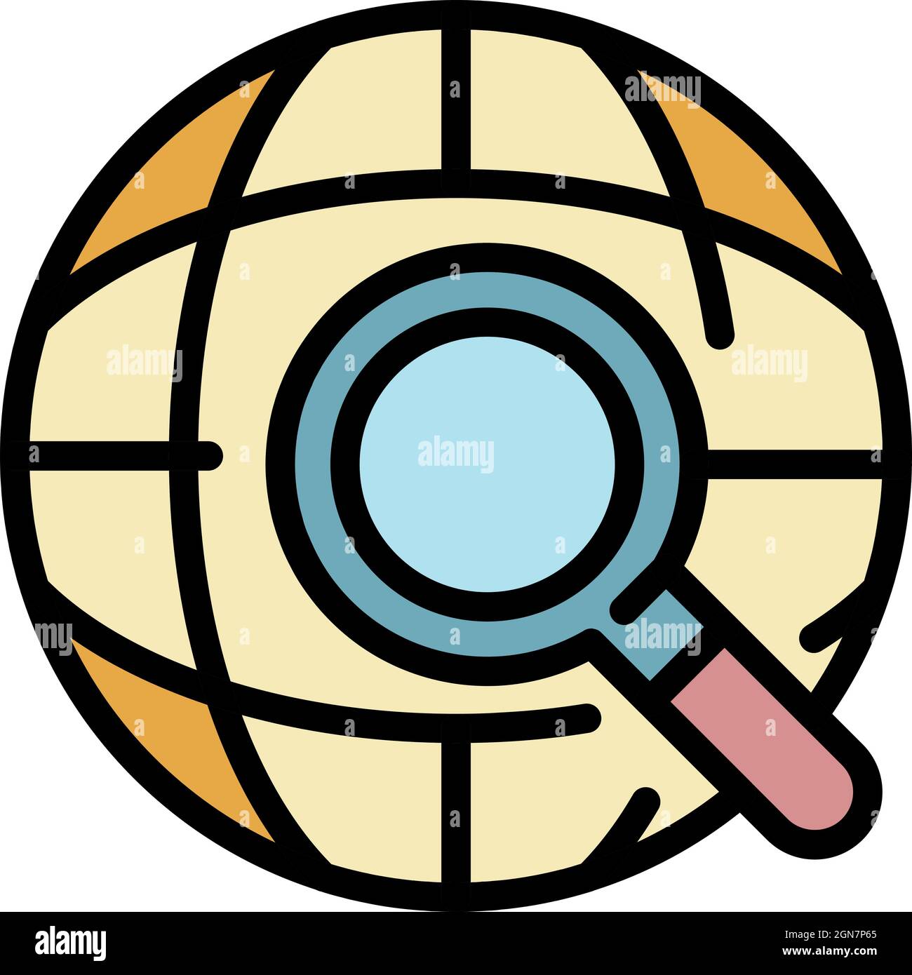 Globe and magnifier icon. Outline globe and magnifier vector icon color ...