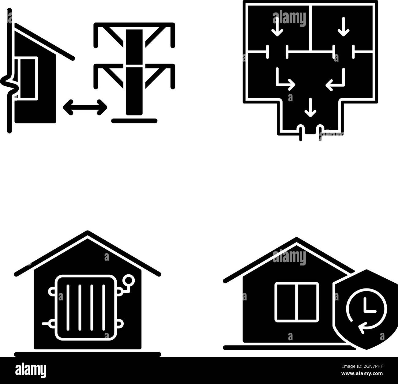 Home building regulation black glyph icons set on white space Stock ...