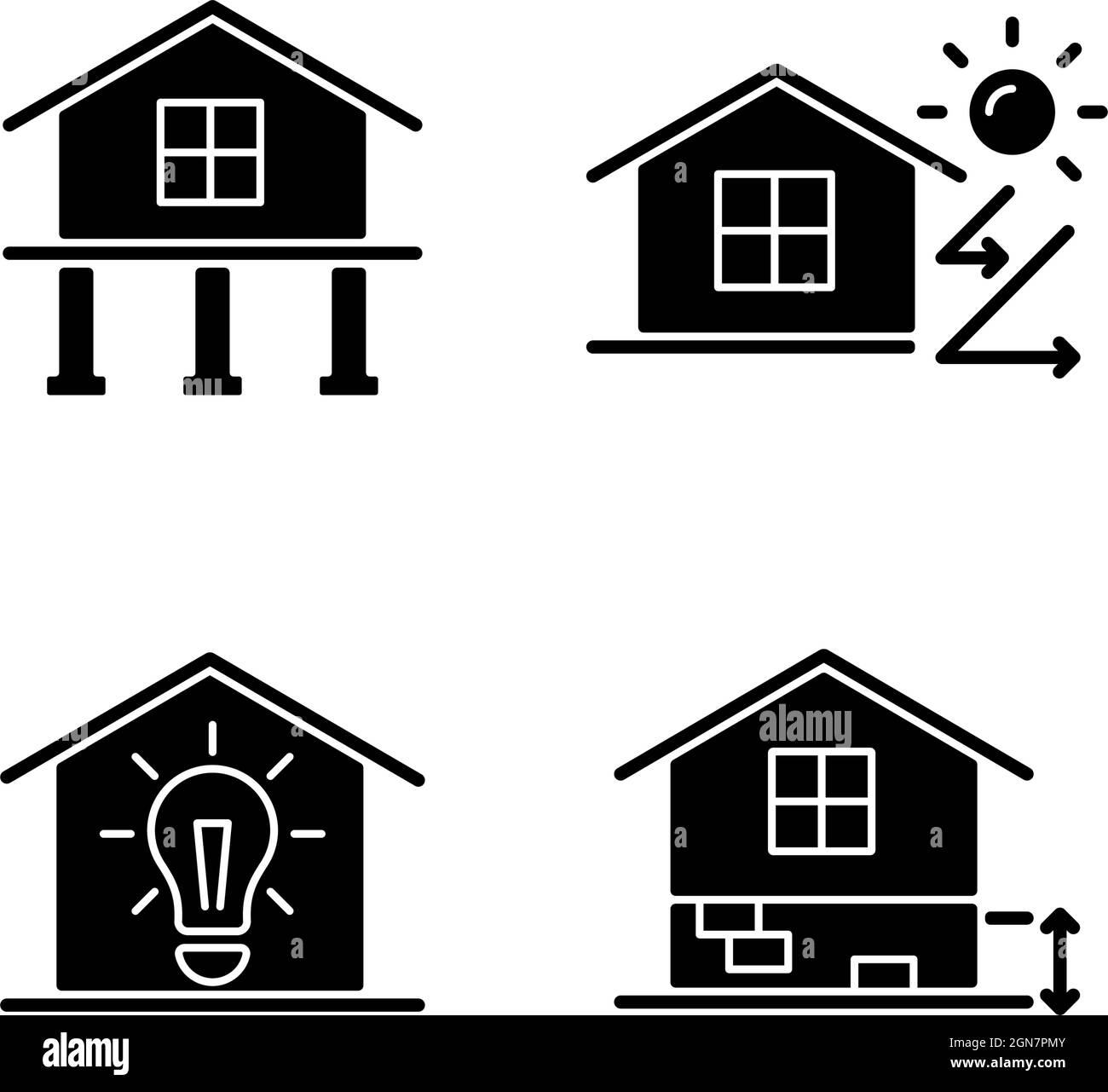 Residential building black glyph icons set on white space Stock Vector ...