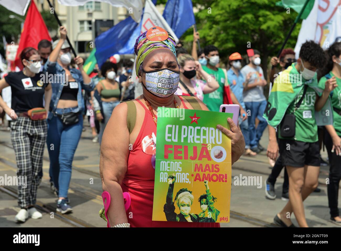 Brazil – September 7, 2021: Marchers gathered in Rio de Janeiro with ...