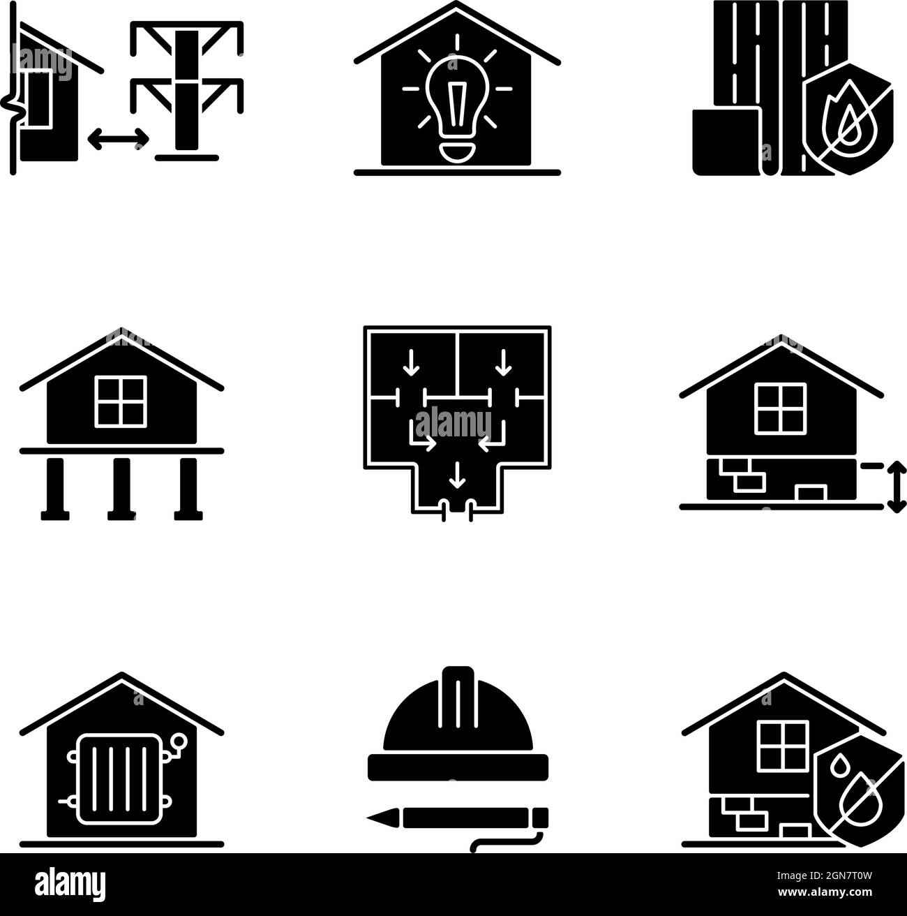 Building safety regulations black glyph icons set on white space Stock ...