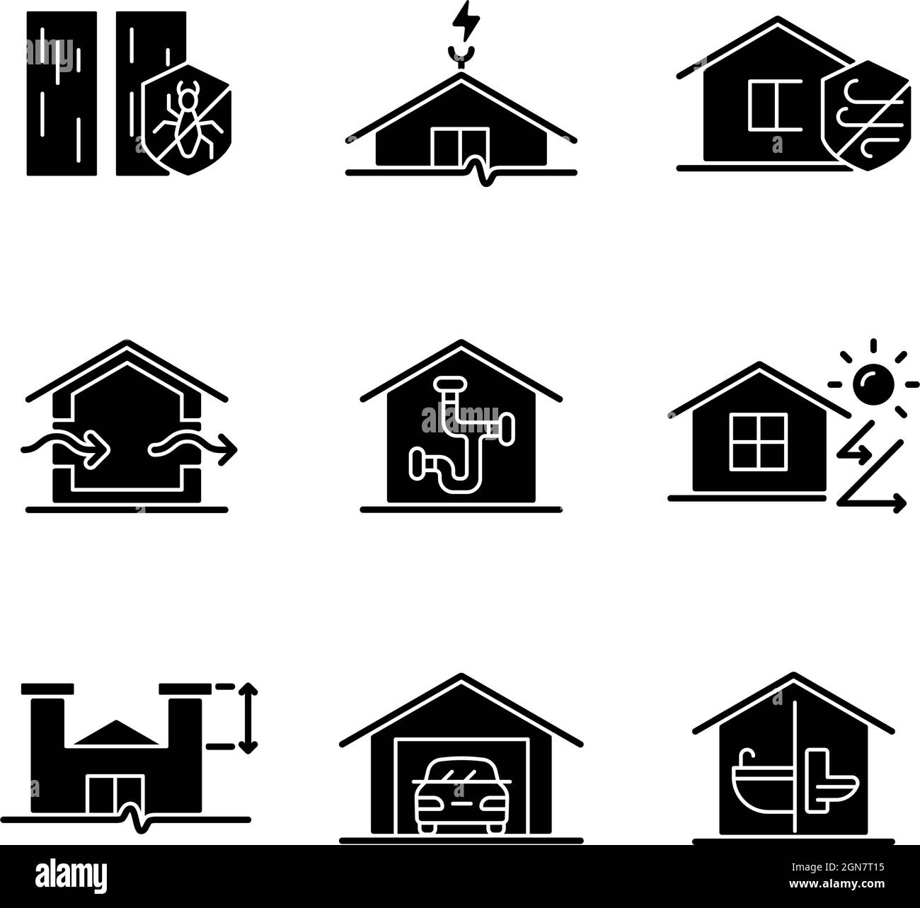 Home building standards black glyph icons set on white space Stock ...