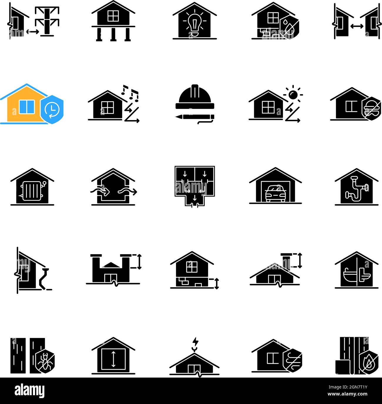 Building safety requirements black glyph icons set on white space Stock ...