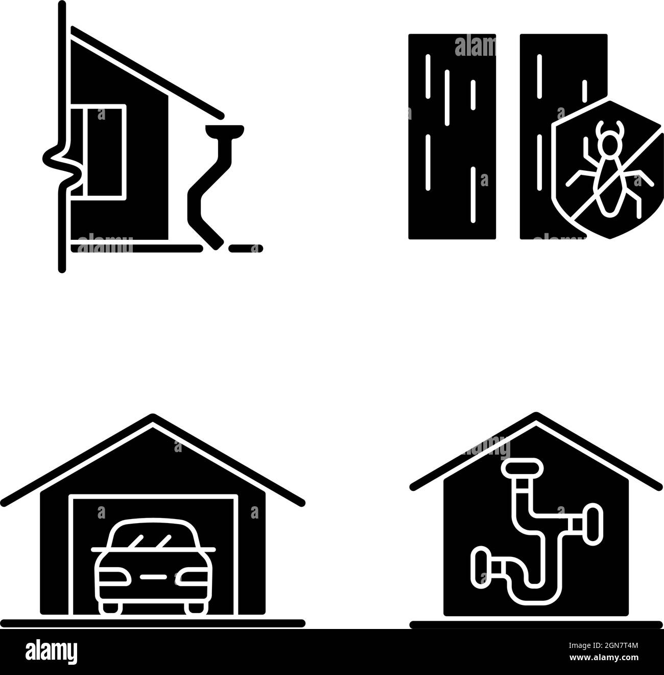 Residential construction black glyph icons set on white space Stock ...
