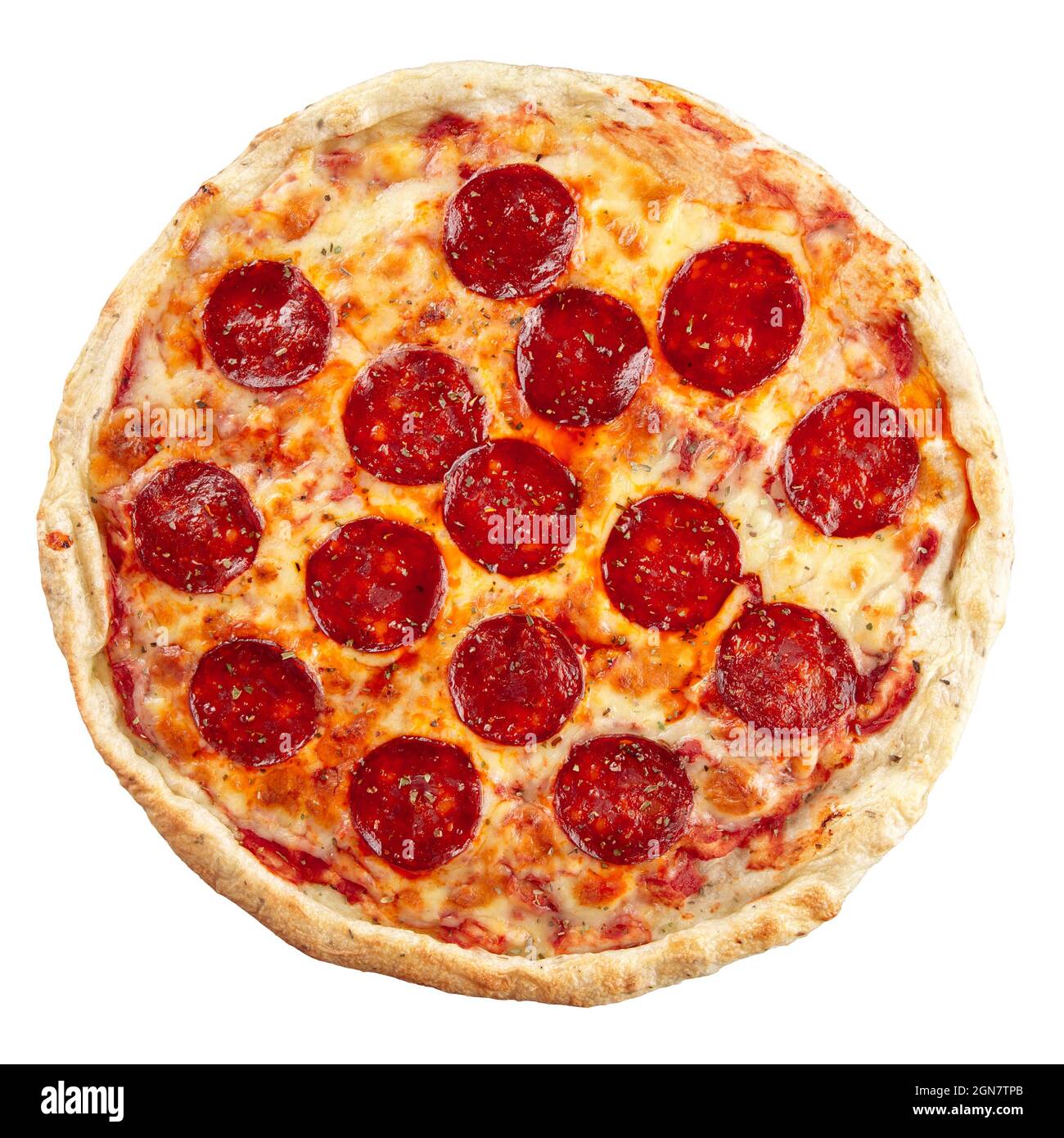 Isolated pepperoni pizza with salami Stock Photo - Alamy