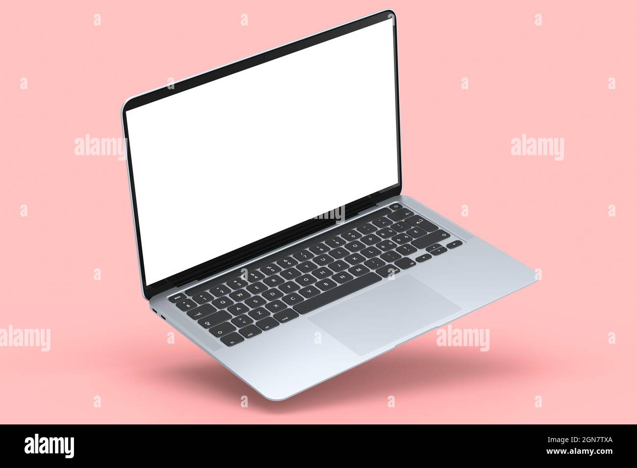 Realistic aluminum laptop with empty white screen display isolated on ...