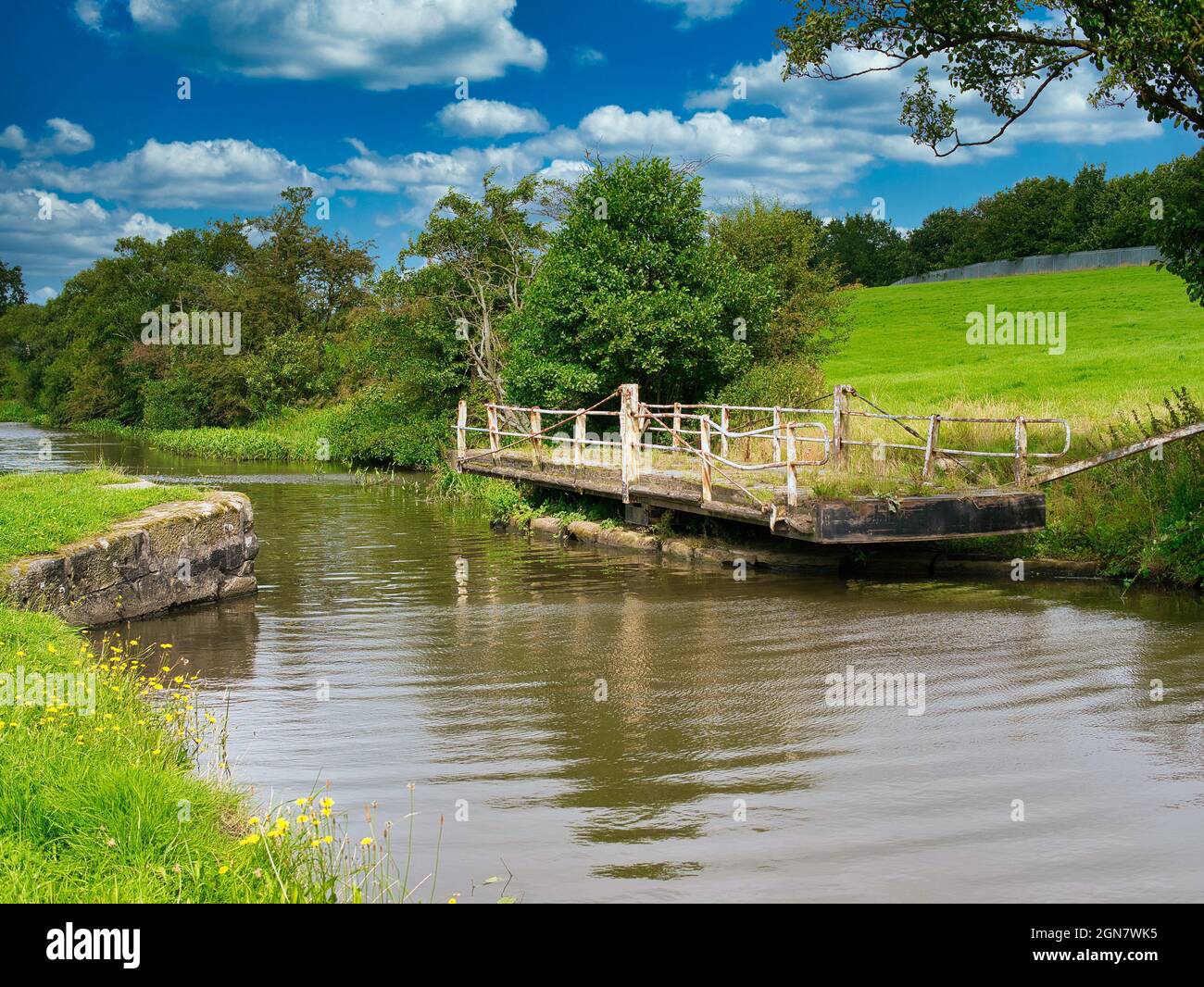 A derelict, disused swing bridge on the Leeds to Liverpool canal in ...