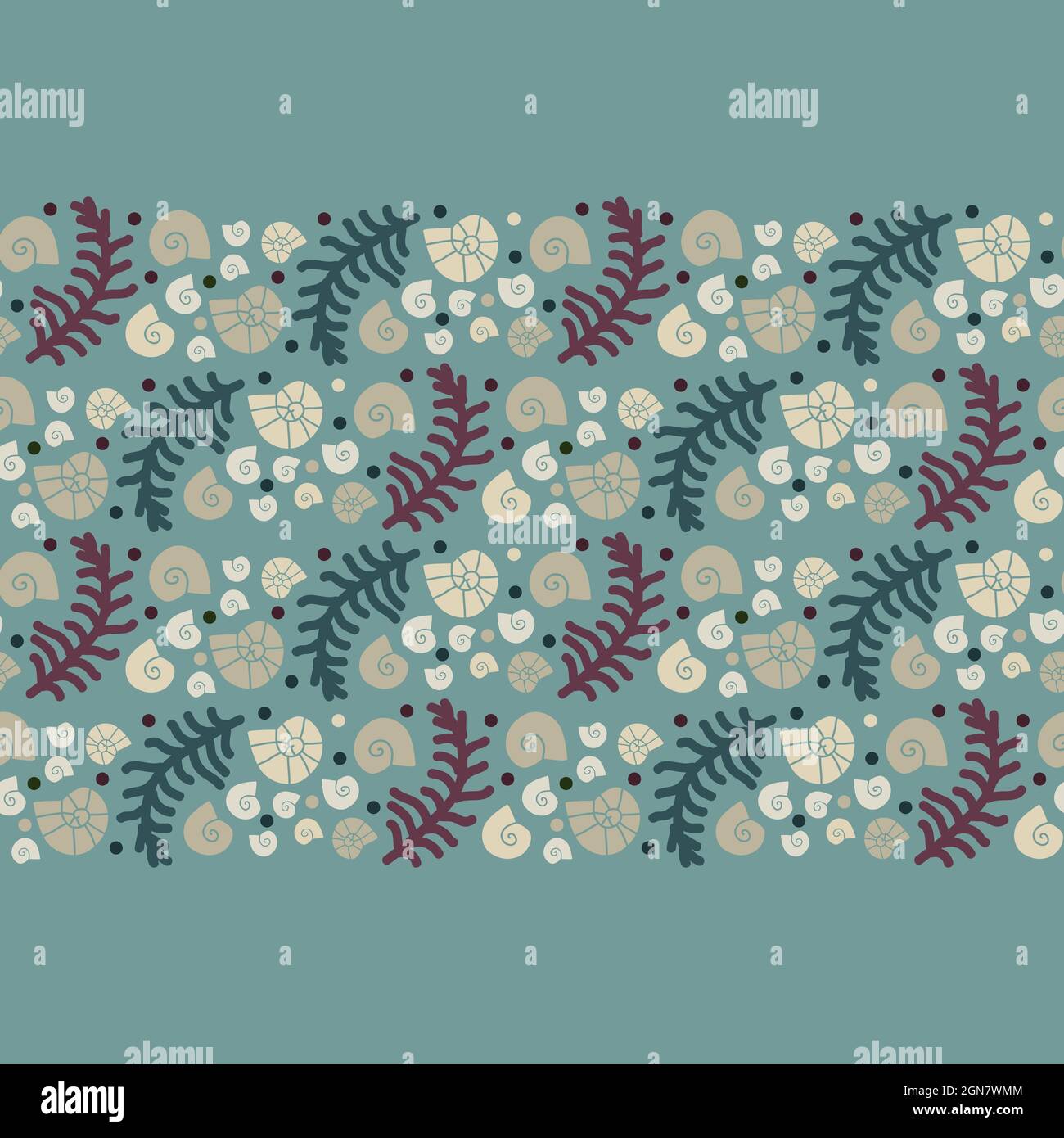 Sea fern and snail conchs pattern - vector background Stock Vector ...