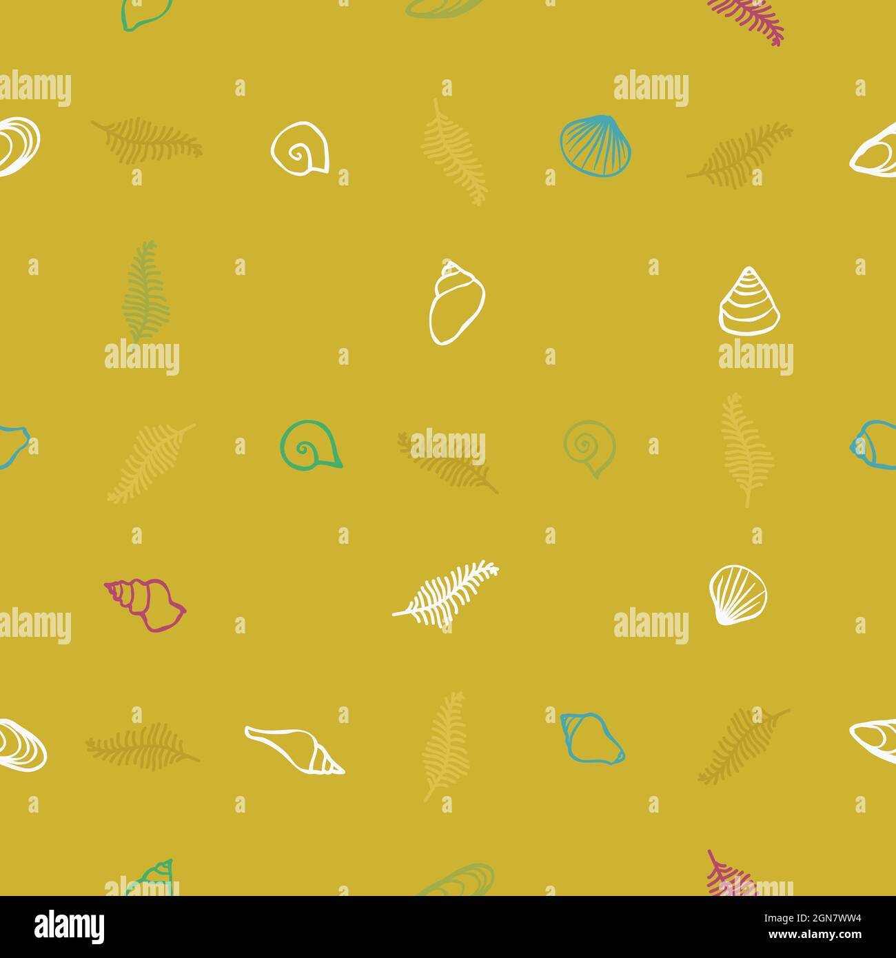 Seashells and sea fern - vector background Stock Vector Image & Art - Alamy