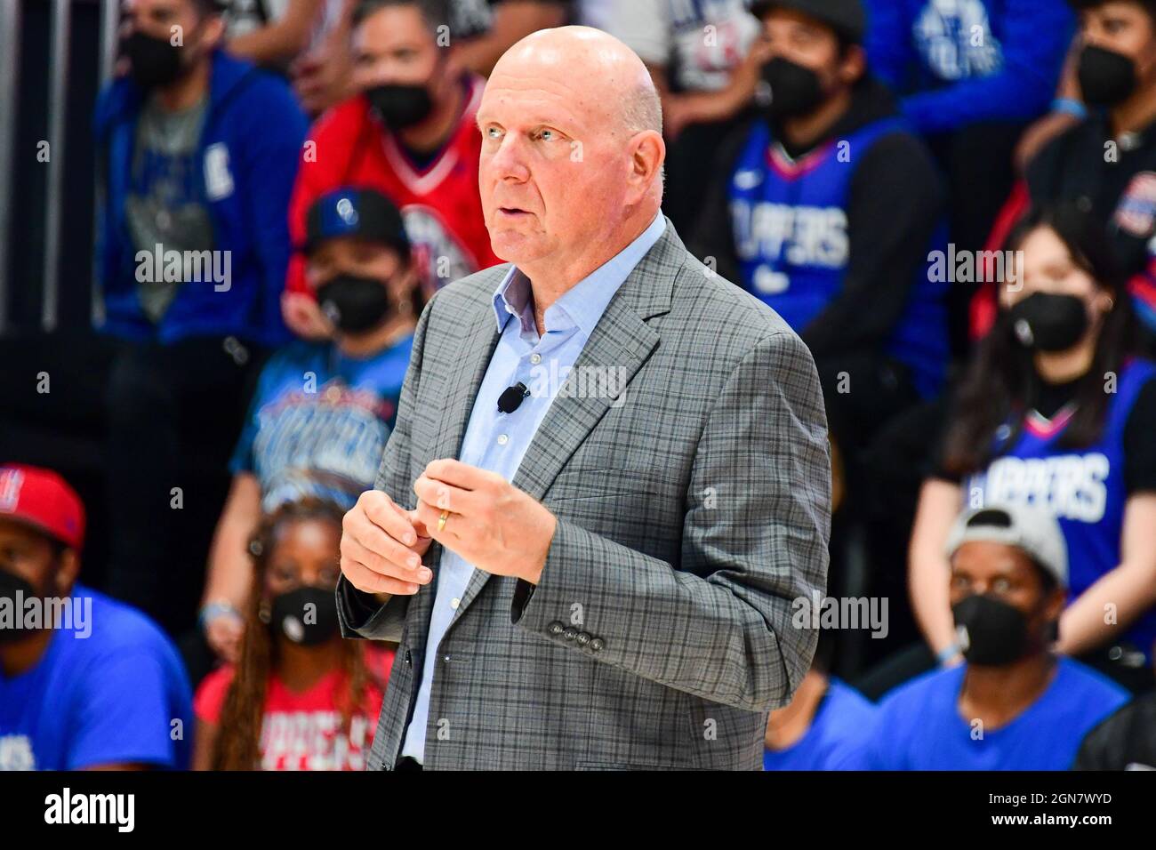 Los Angeles Clippers owner Steve Ballmer speaks during a groundbreaking ...