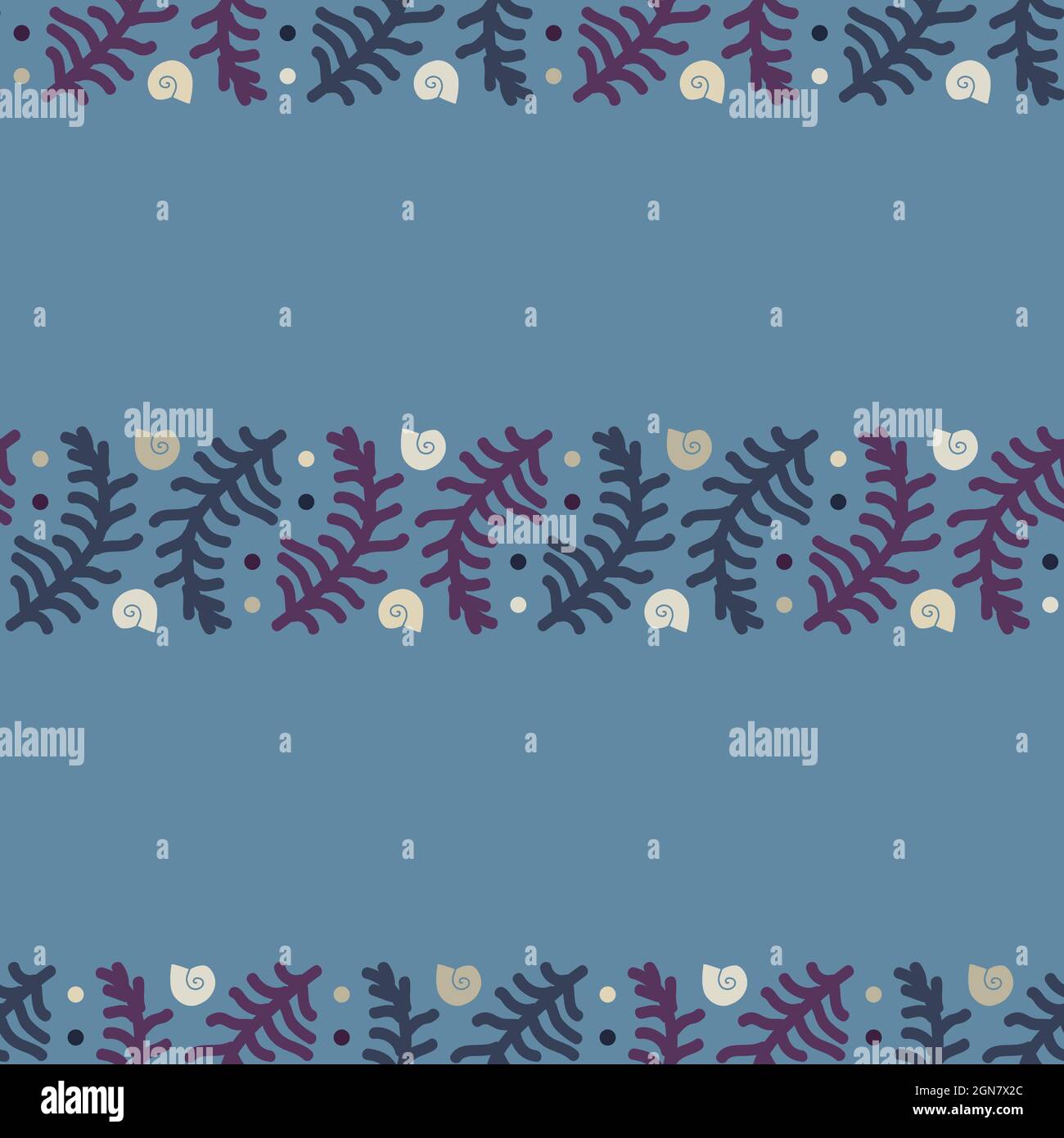 Sea fern and snail conchs pattern - vector background Stock Vector ...