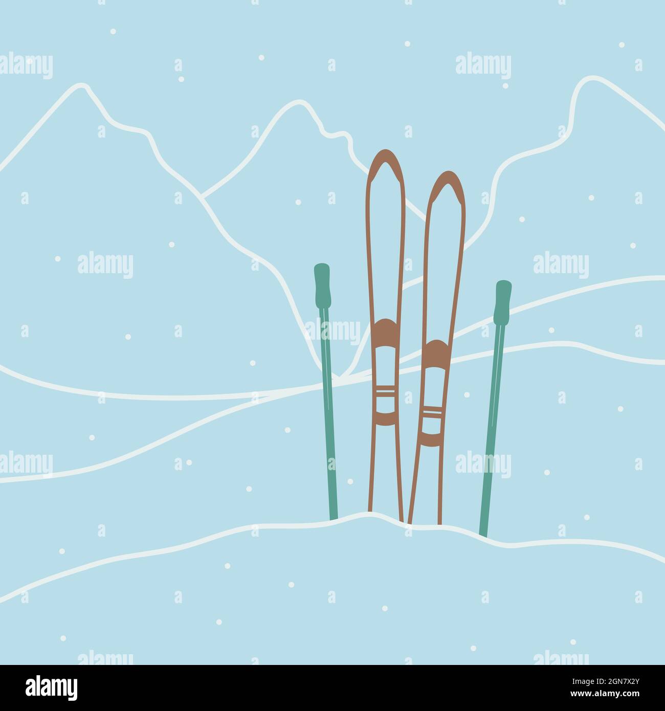 Red ski with ski poles - vector illustration Stock Vector Image & Art ...