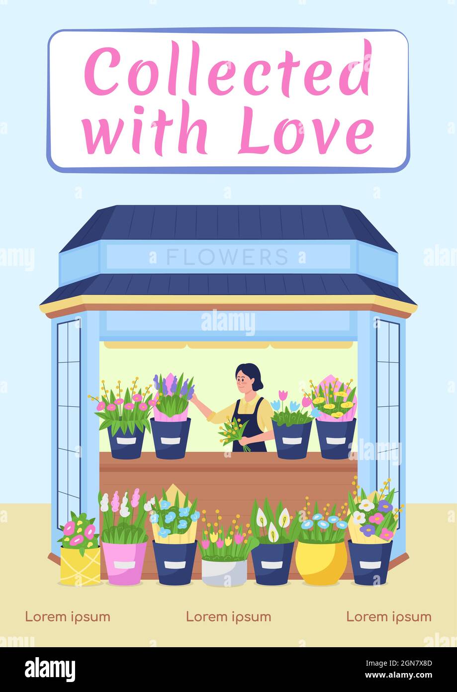 Florist in flower shop poster flat vector template Stock Vector Image ...
