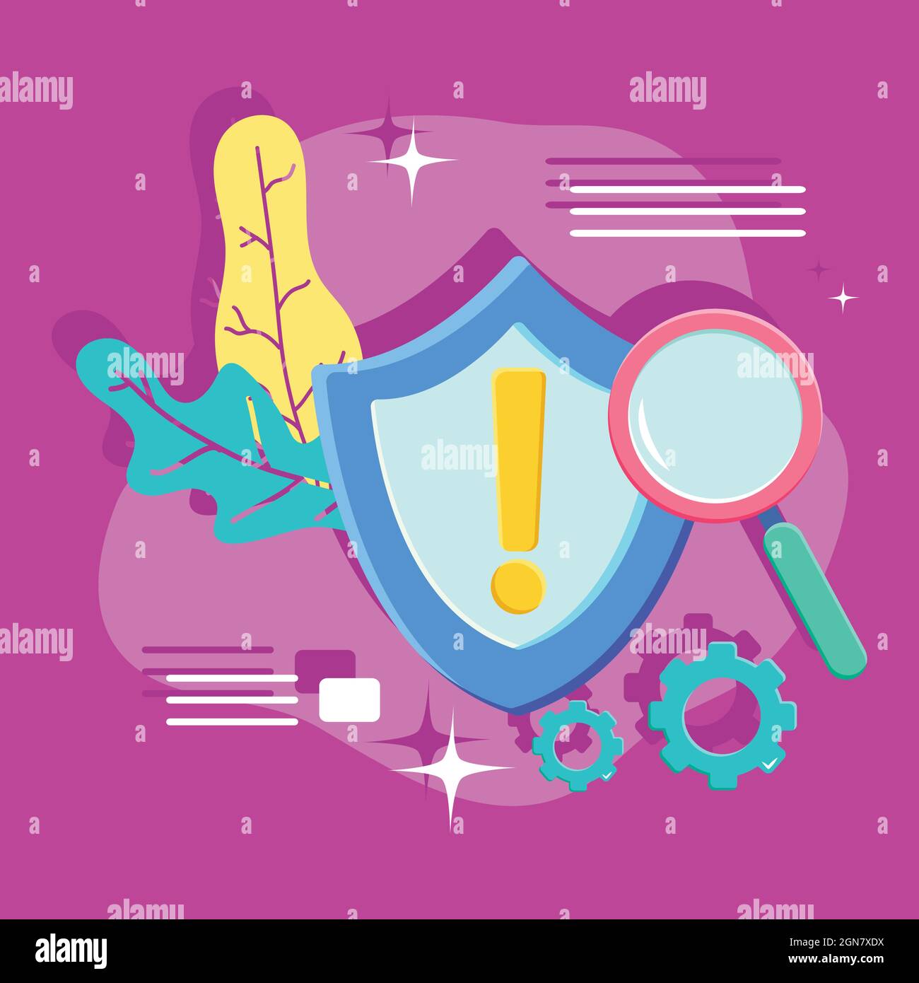 alarm shield with lupe of risk management theme Stock Vector Image ...