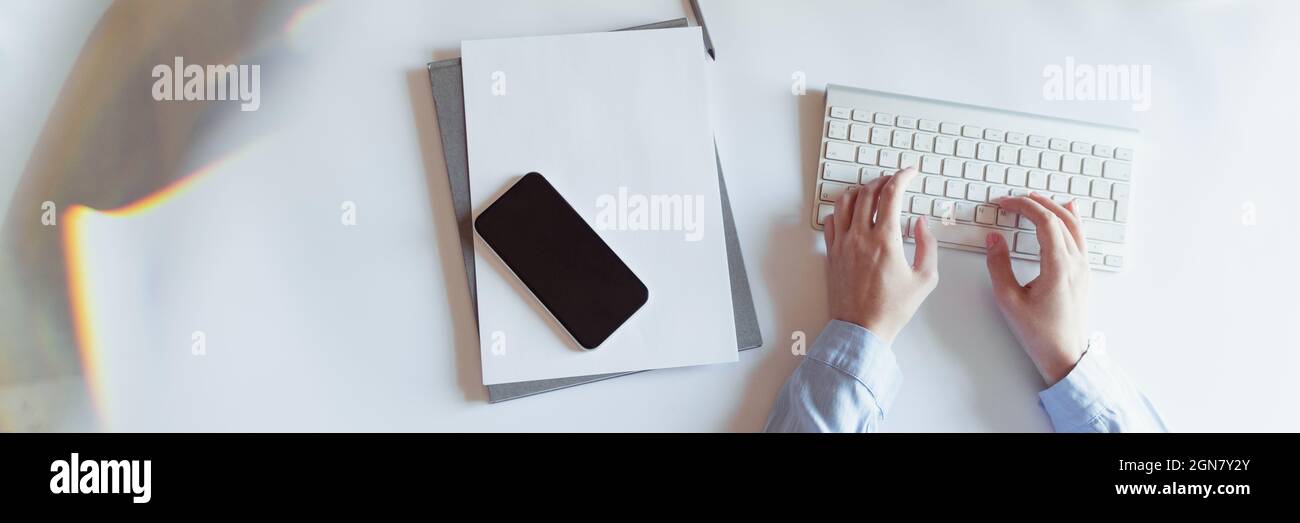 Office workplace with computer and laptop. Creating new project ideas ...