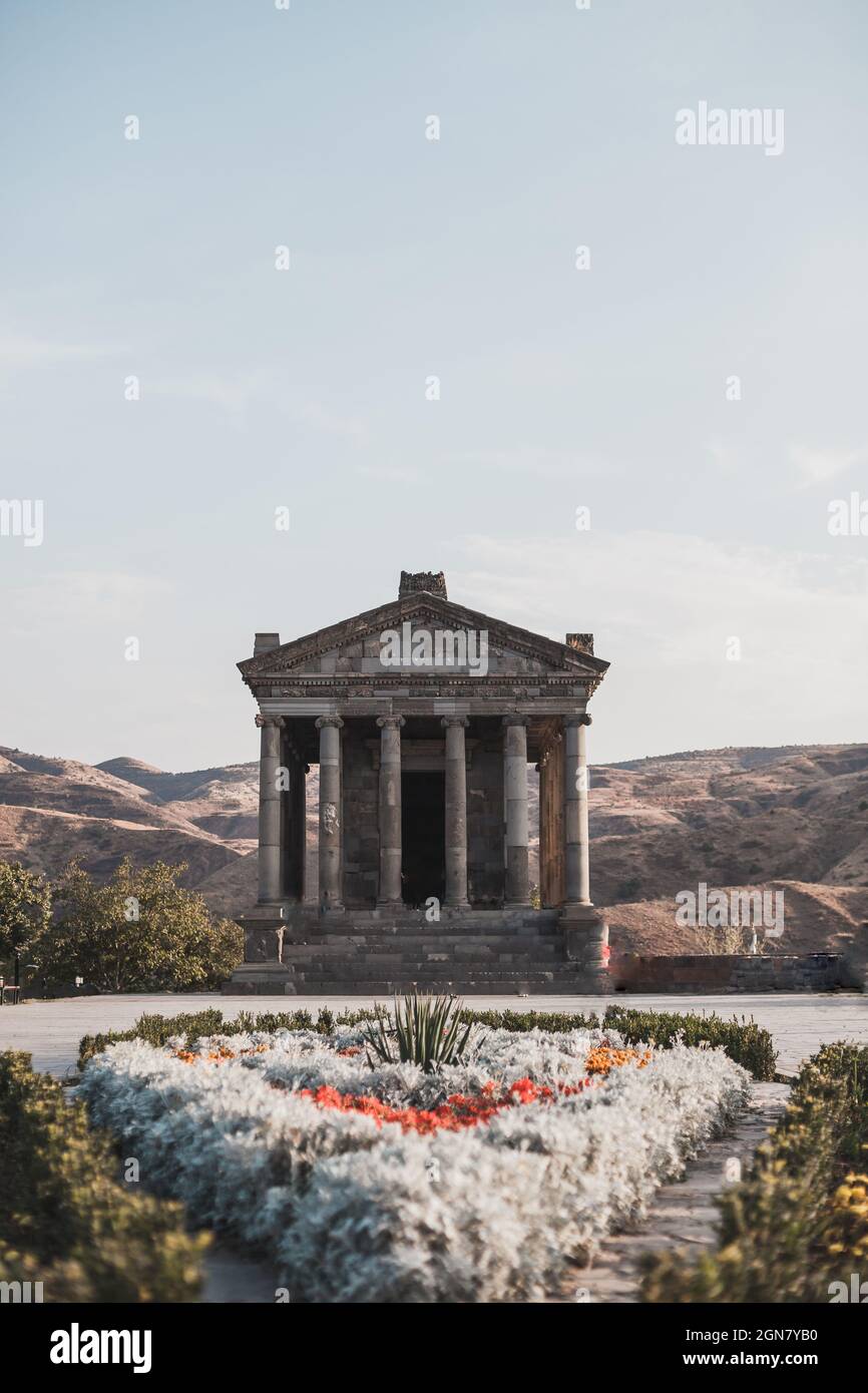 Ancient stone building with columns in Armenia. Historical heritage of ...