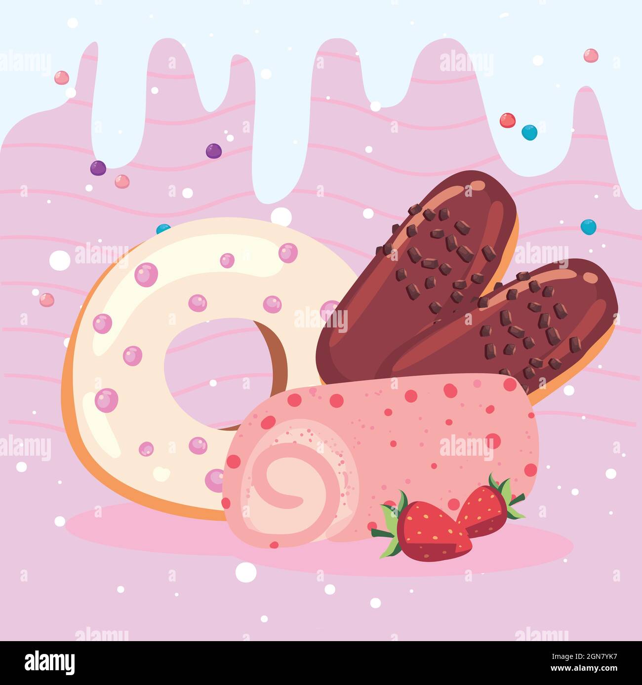 eclair with donut and roll of sweet food theme Stock Vector Image & Art ...