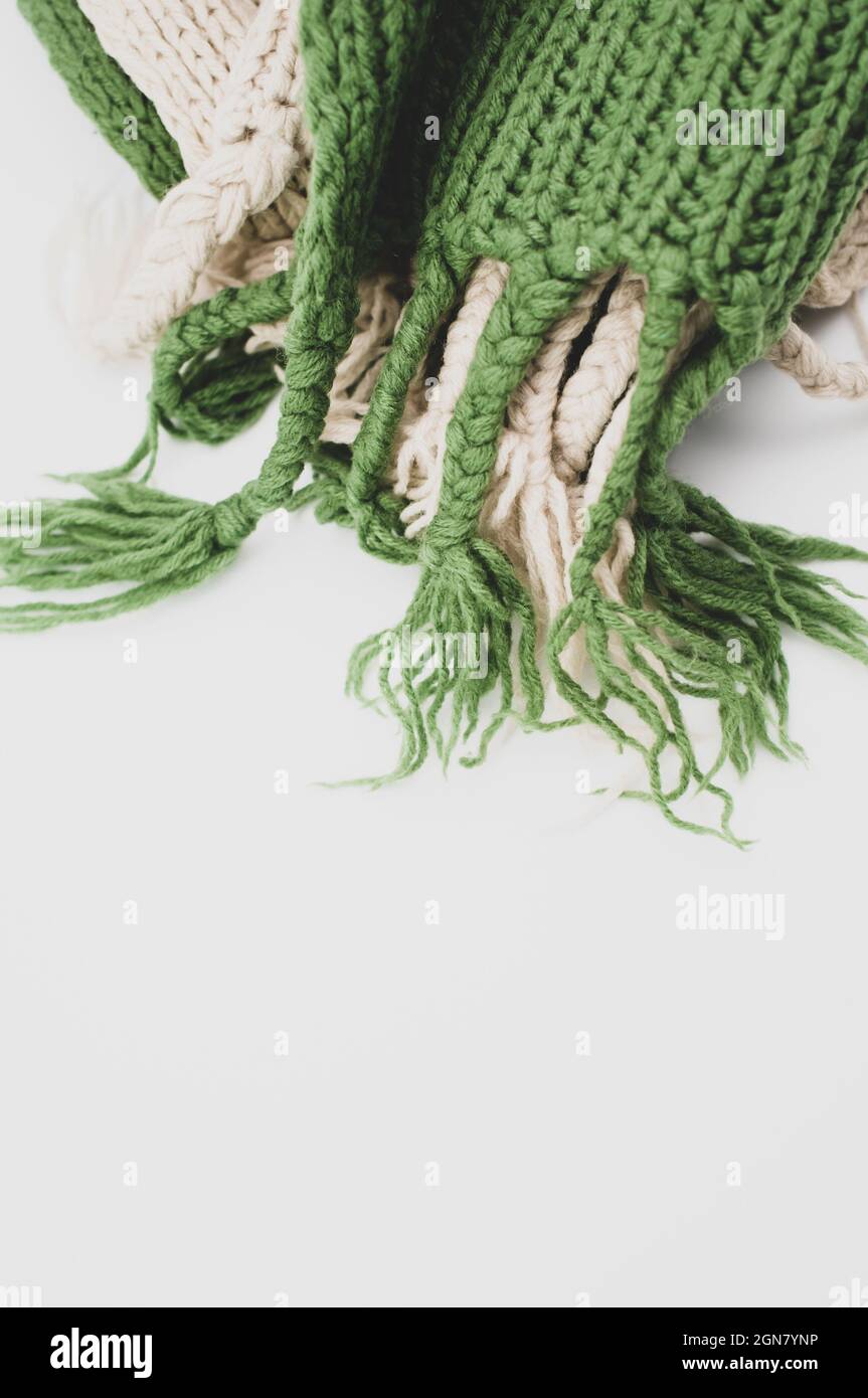 knitted soft natural wool on a white background Stock Photo - Alamy