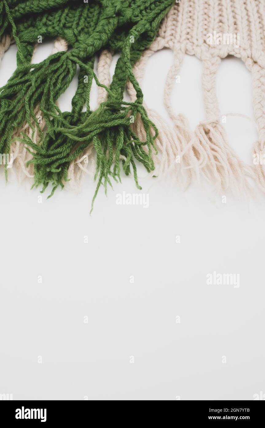 knitted soft natural wool on a white background Stock Photo - Alamy