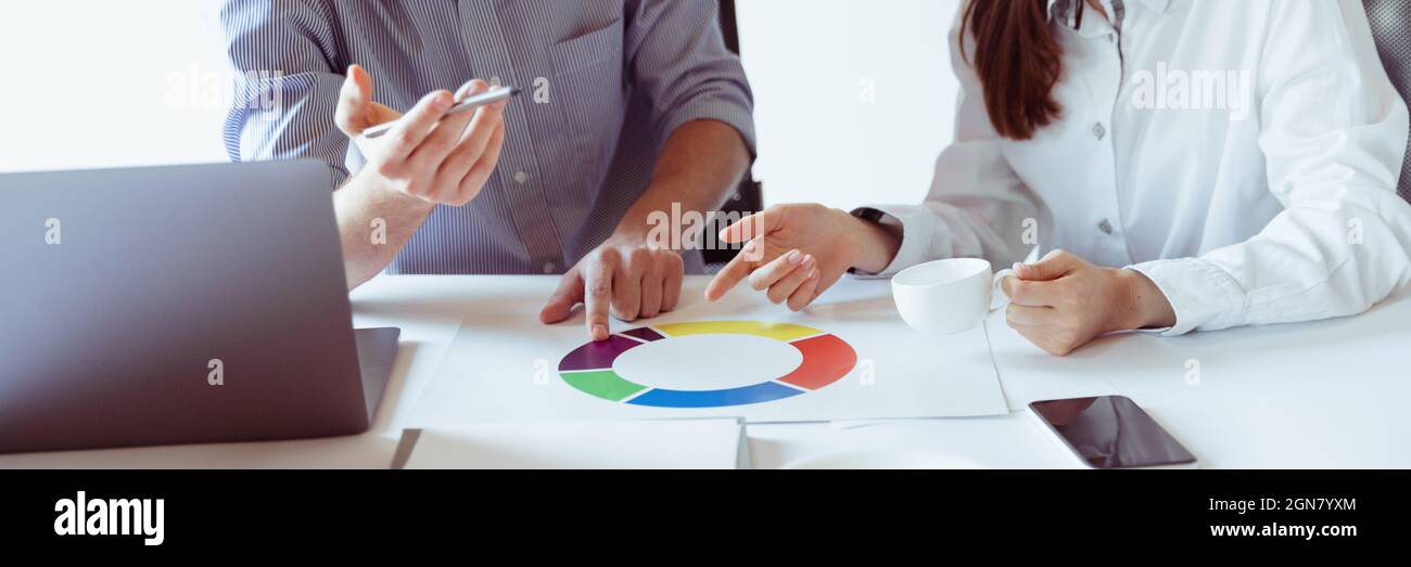 Motivated business team of two employee working together in office ...