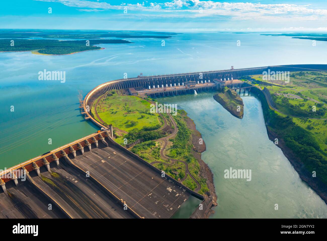 Aerial view of the Itaipu Hydroelectric Dam on the Parana River Stock ...