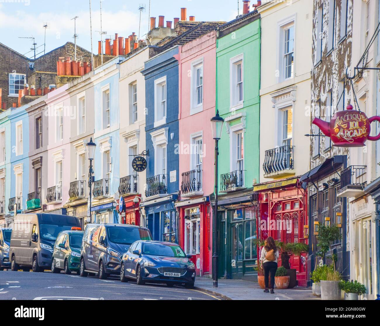 London, United Kingdom 2021. Colourful buildings on Portobello Road ...