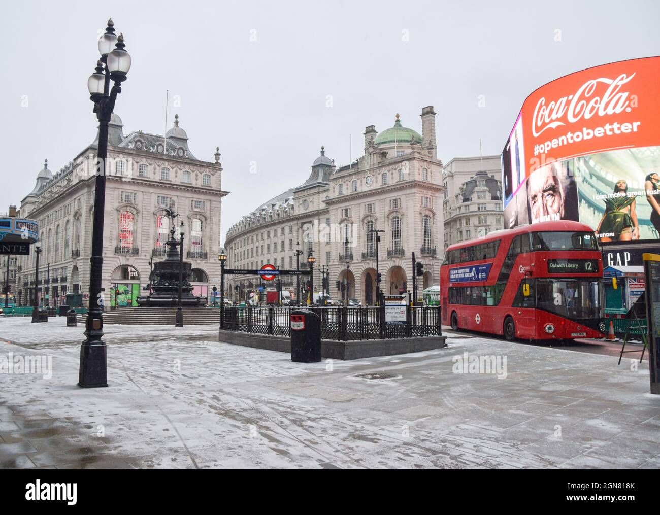 Piccadilly Circus covered in snow, London, United Kingdom 8 February ...