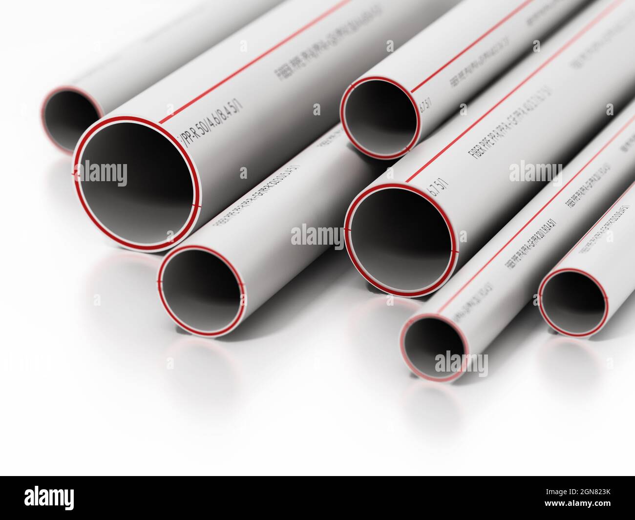 Fiber pipes in various sizes isolated on white background. 3D ...