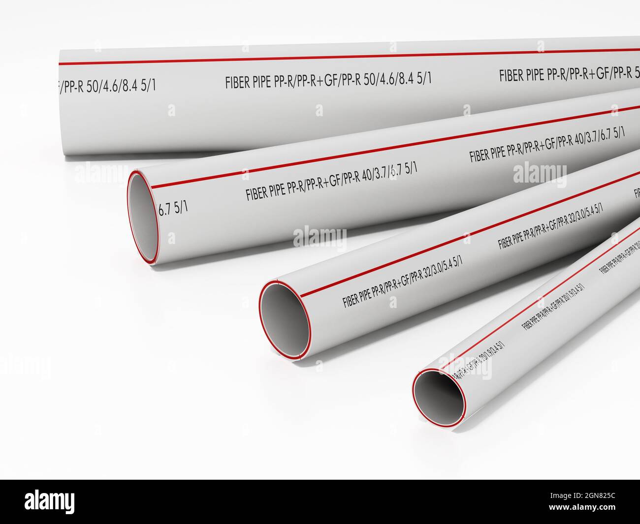 Fiber pipes in various sizes isolated on white background. 3D ...
