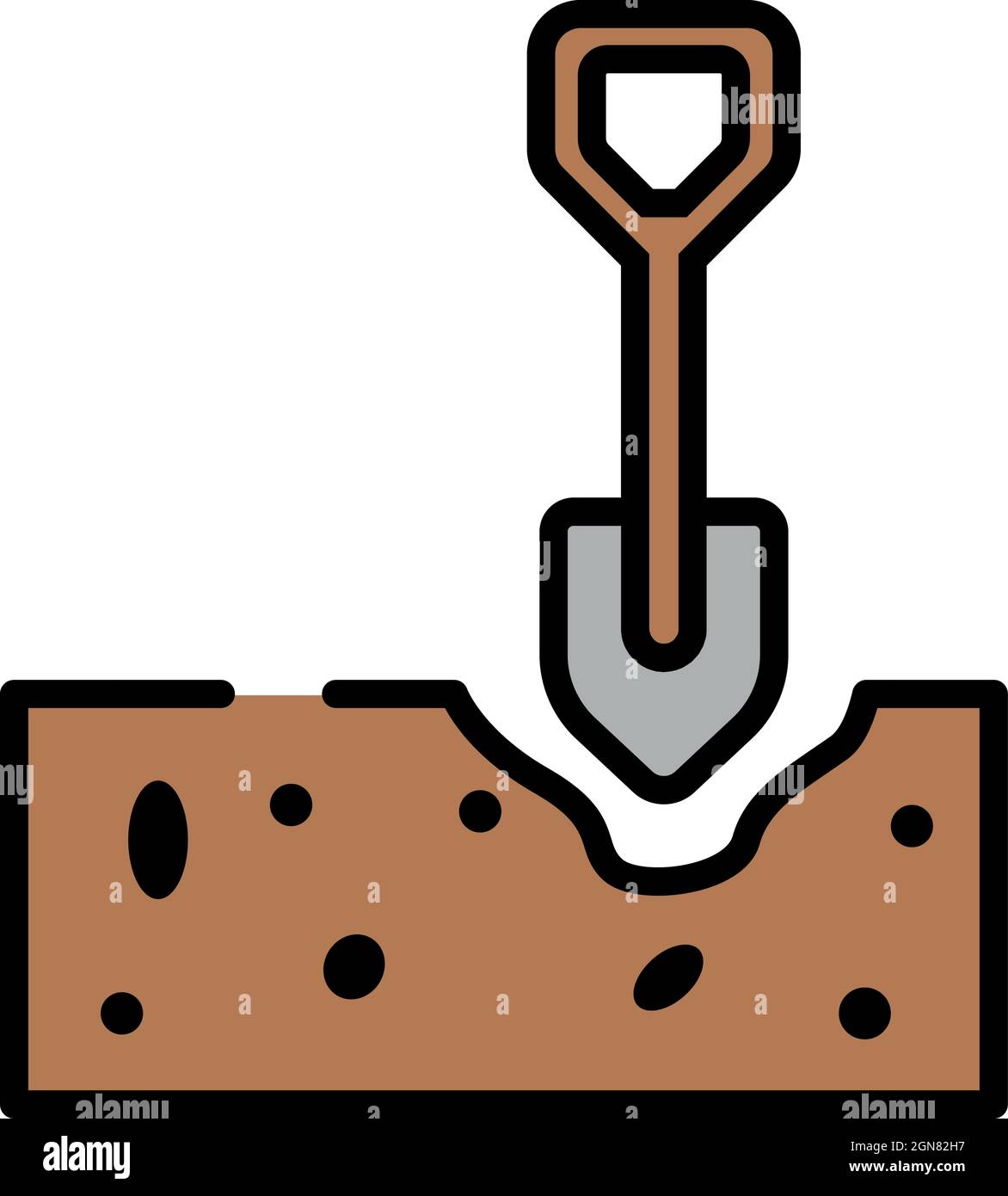 Shovel digging soil icon. Outline shovel digging soil vector icon color ...