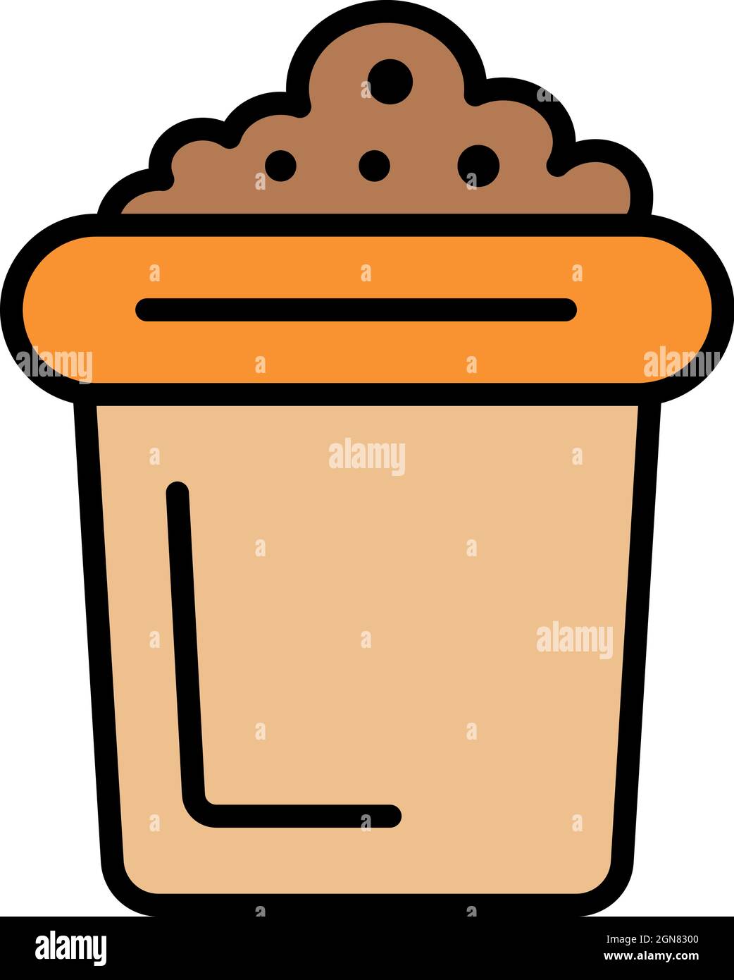 Pot with soil icon. Outline pot with soil vector icon color flat ...