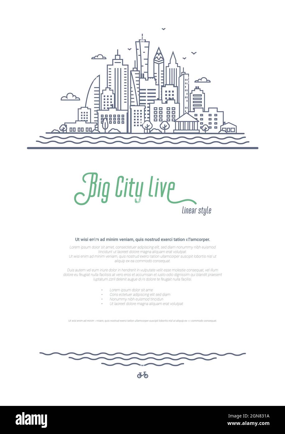 City landscape template. Thin line Cityscape, Downtown or Business ...