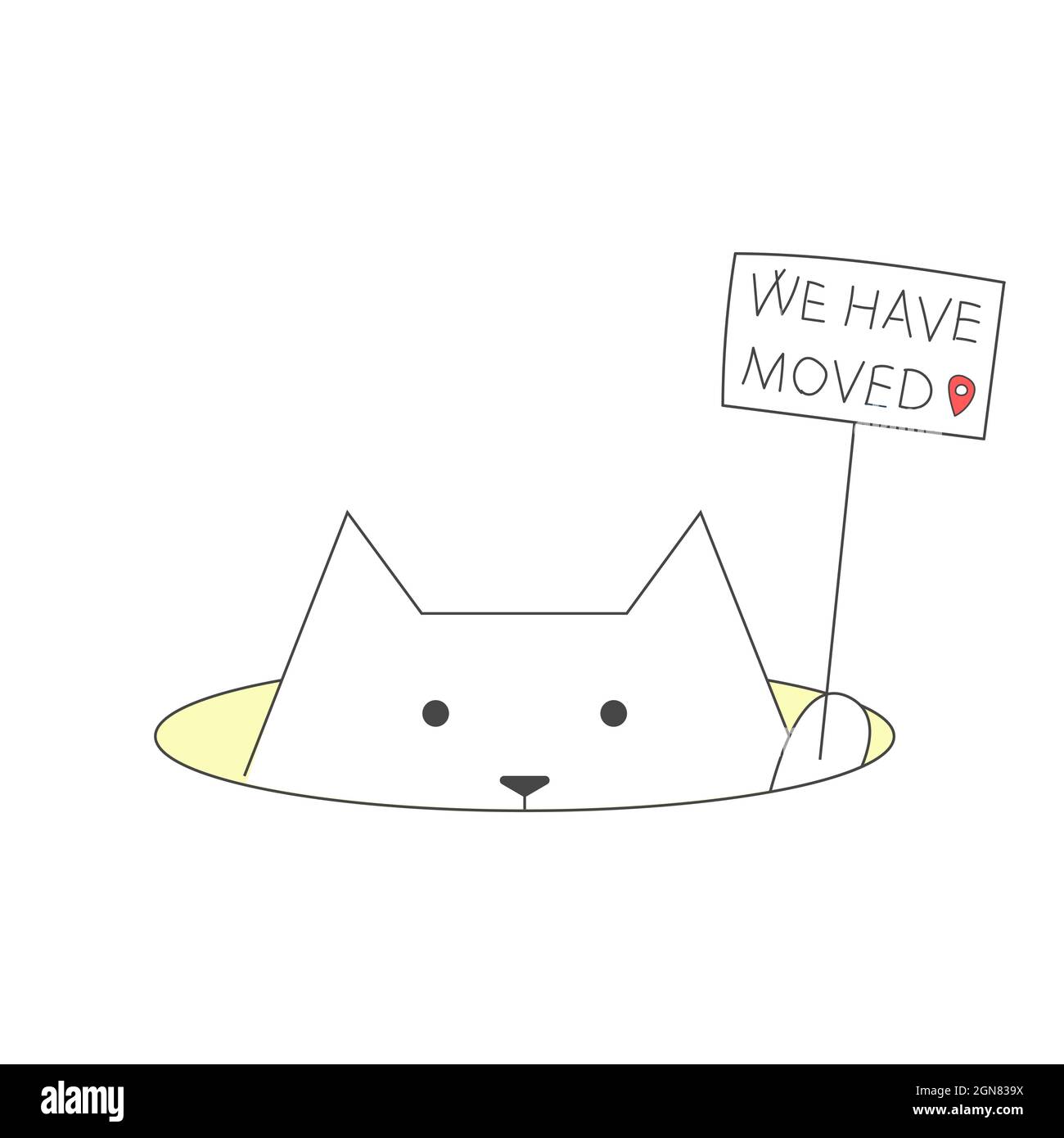 Cartoon Cat with Tablet Indicated We Have Moved Stock Vector Image ...