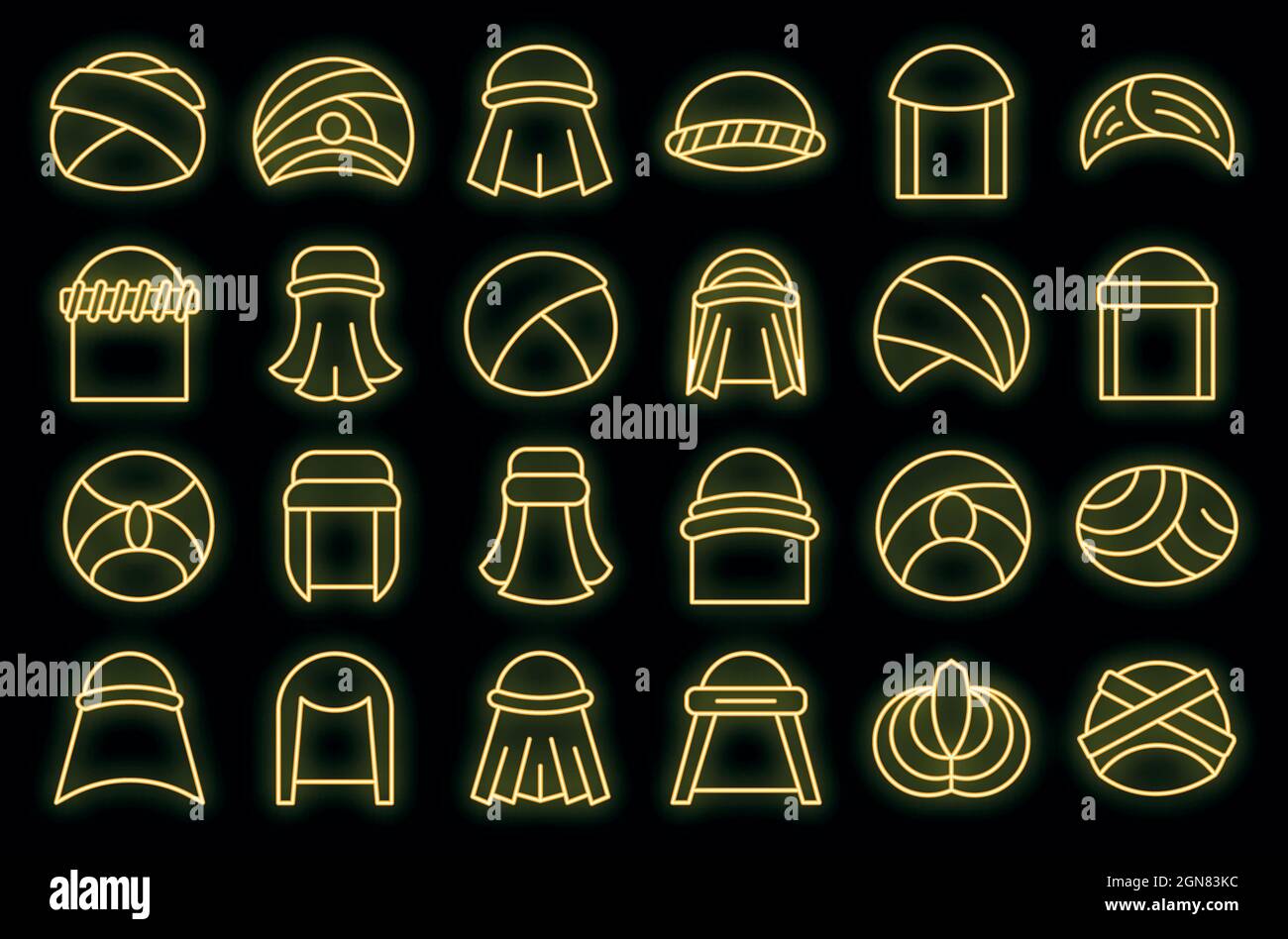 Arabic turban icons set outline vector. Arab hat accessories. Oriental ...